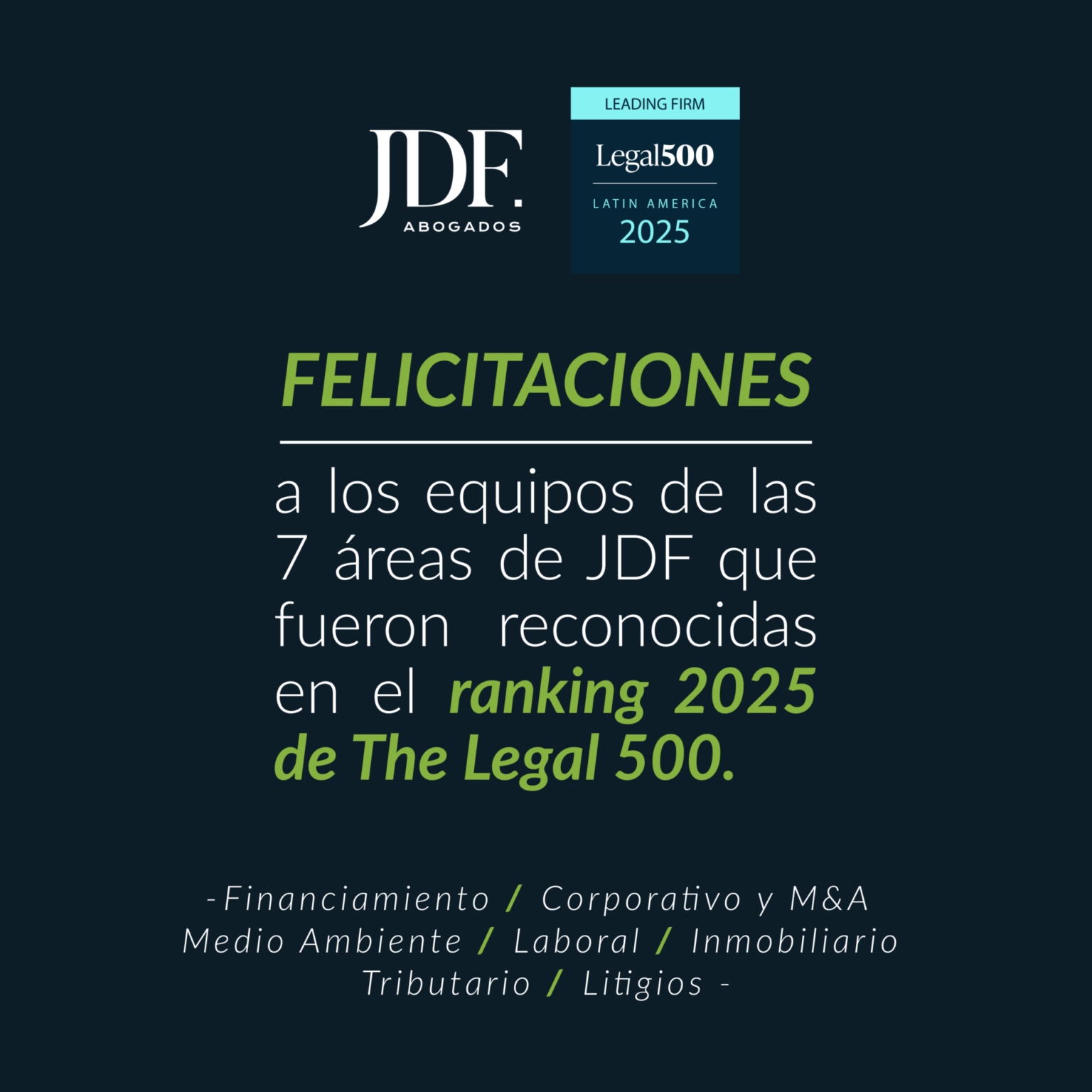 Reconocimiento Ranking 2025 The Legal 500 - JDF Jara del Favero